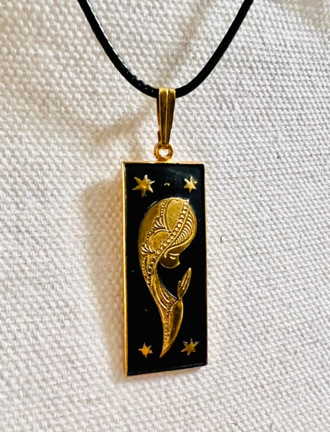Damascene Spanish Ave Maria Girl Pendant on a Classic Black Leather ...