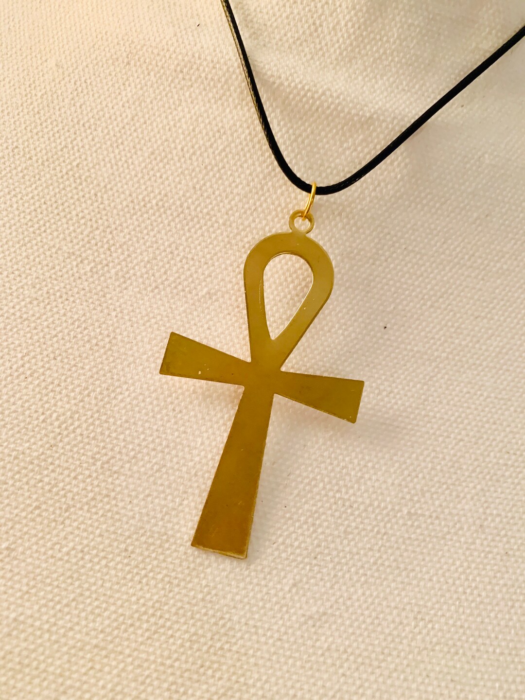 Vintage 90s Gold Plated Ankh Black Leather Choker Statement Necklace - Etsy