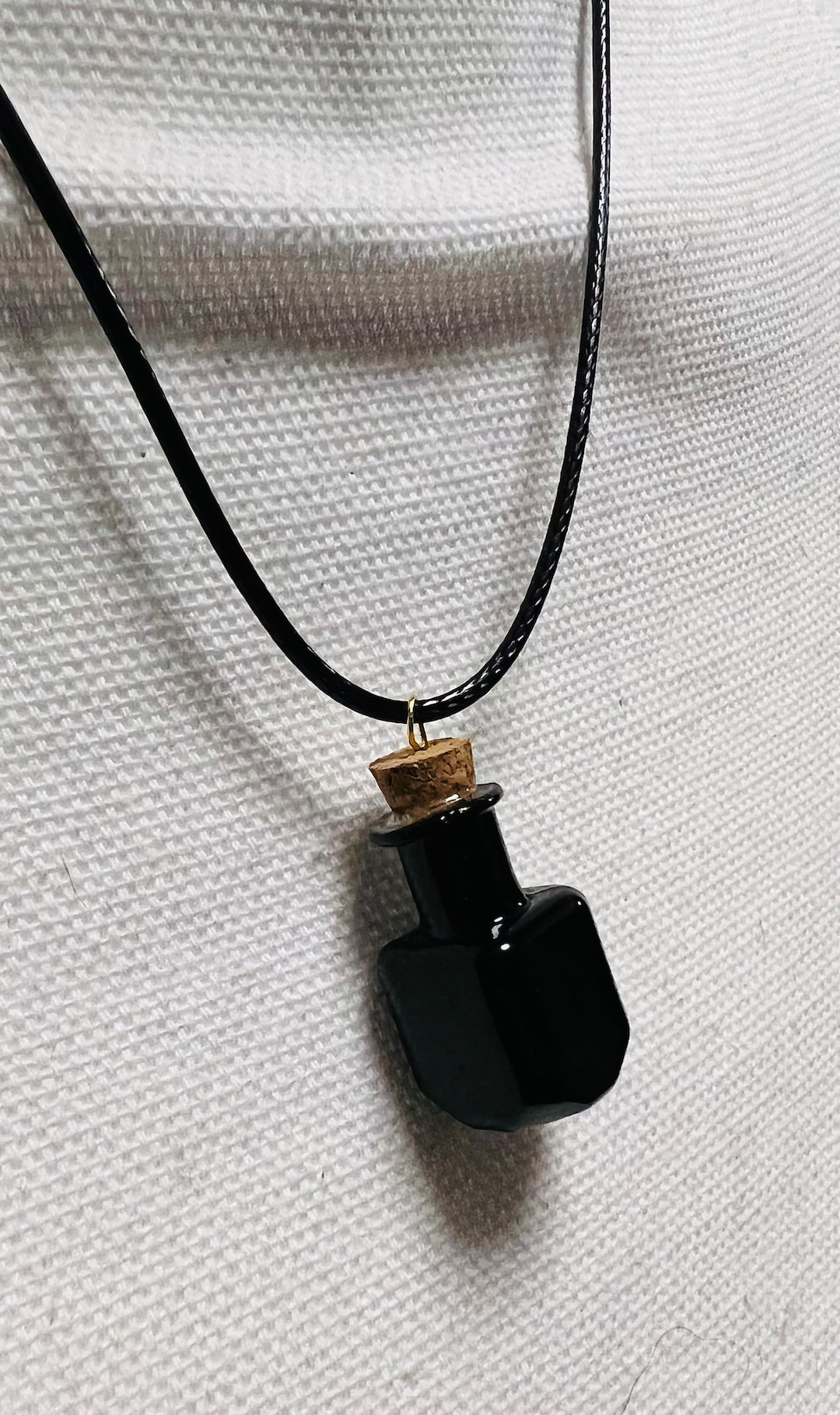Gothic Black Genie in a Bottle Pendant on a Classic Black Leather ...