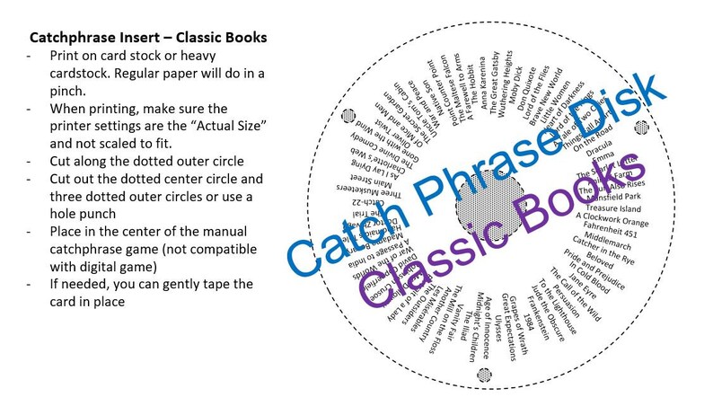 Classic Books Catch Phrase Party Game Disk/insert Download Book Theme ...