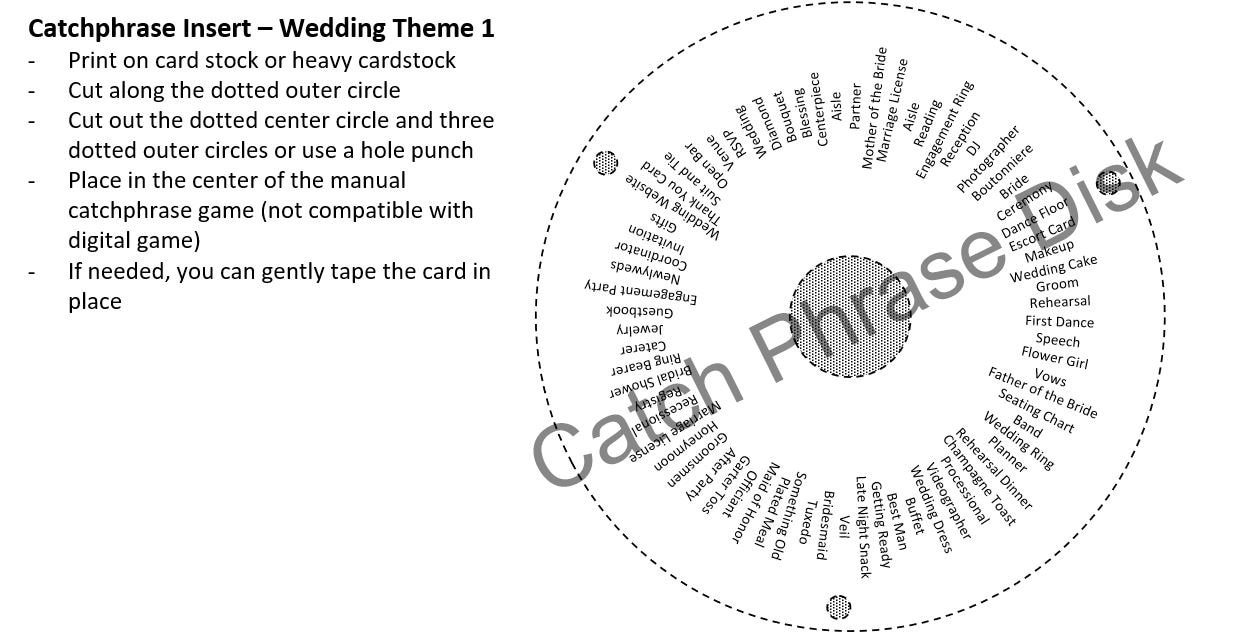 Wedding Catch Phrase Party Game Disk/insert Download - Wedding, Wedding Shower, Engagement Party ...