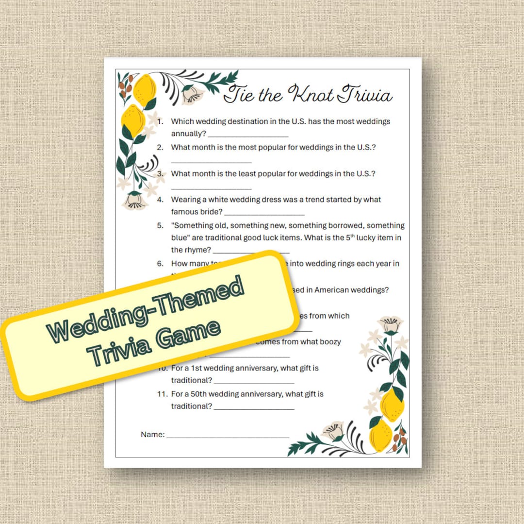Wedding Shower "tie the Knot Trivia" Party Game Download - Lemons and ...