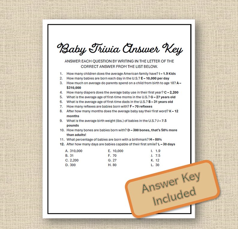 Baby Shower Trivia Party Game Download Baby Animals Design - Etsy