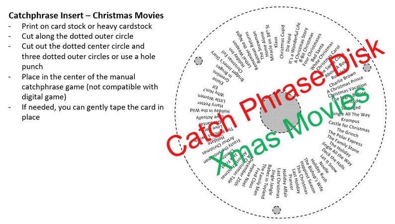 Christmas Movies Catch Phrase Party Game Disk/insert Download Christmas ...