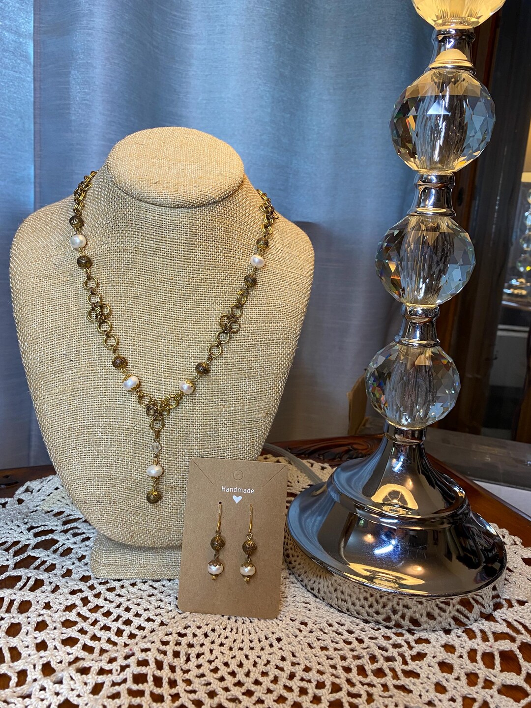 Antique Gold Pearl Chainmail Jump Ring Necklace and Earrings Set - Etsy