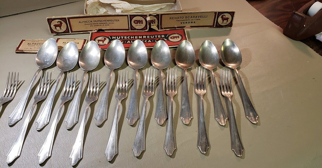 Vintage Italian Alpaca Silver-9 Serving Spoons, 9 Forks - Etsy