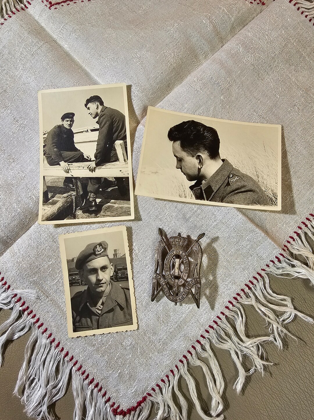 Vintage Belgian Army Cap Badge and 3 Original B&W Photos of Military ...
