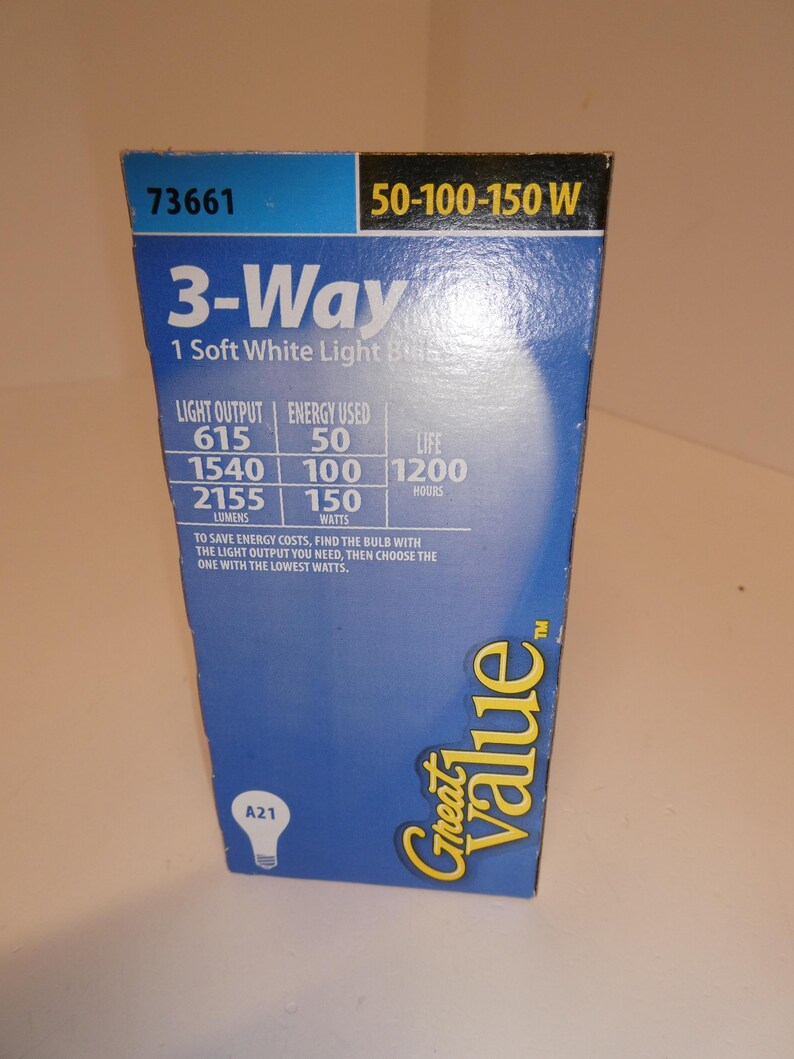 GREAT VALUE Walmart 73661 3 Way Light Bulb - 50/100/150w New Not LED - Etsy