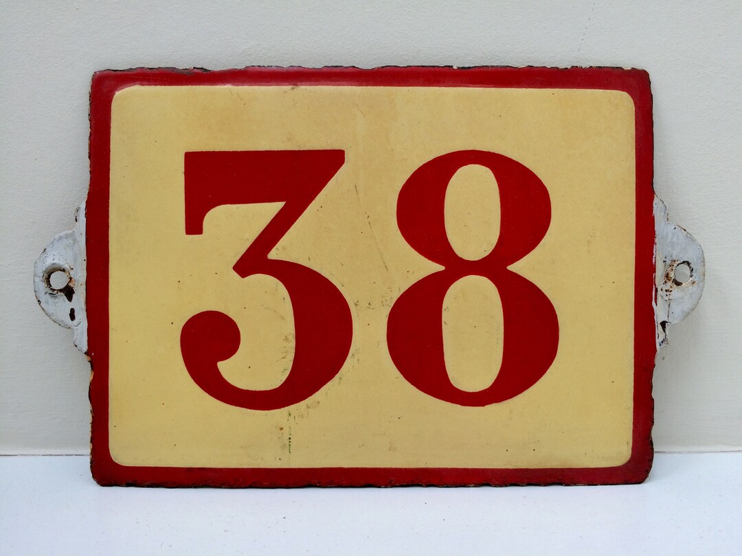 Vintage Red and Yellow Enamel House Number 38 - Etsy