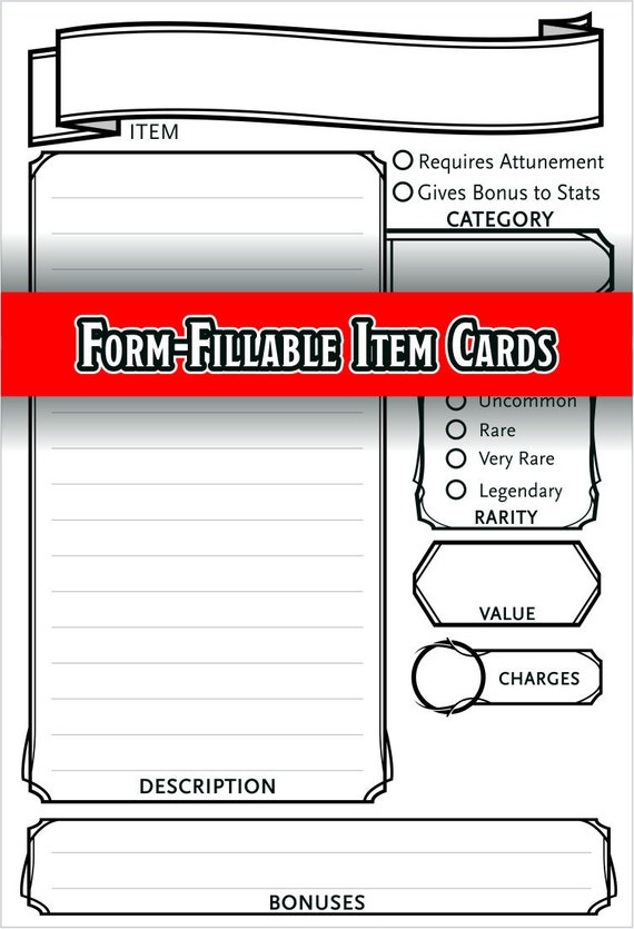 Dungeons & Dragons: Form-fillable Item Cards | Etsy