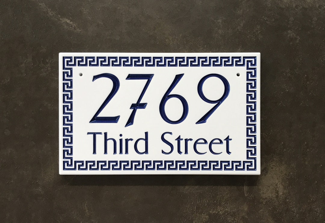 Greek Key Address Sign Engraved Designer House Numbers. Choice of 3 ...