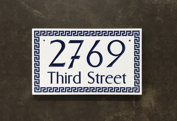 Greek Key Address Sign Engraved Designer House Numbers. Choice | Etsy