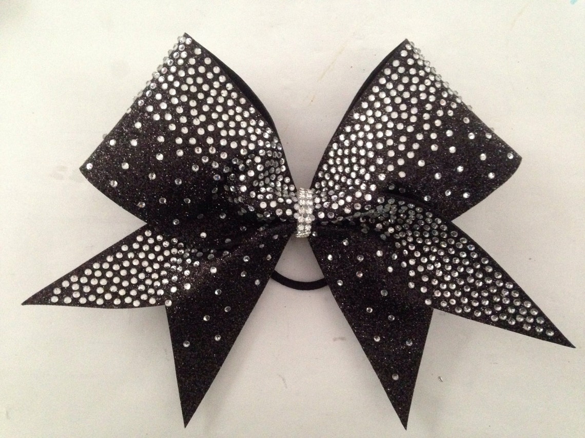 Rhinestone Vertical Waterfall- Texas Cheer Bow- in Black "super Glitter ...