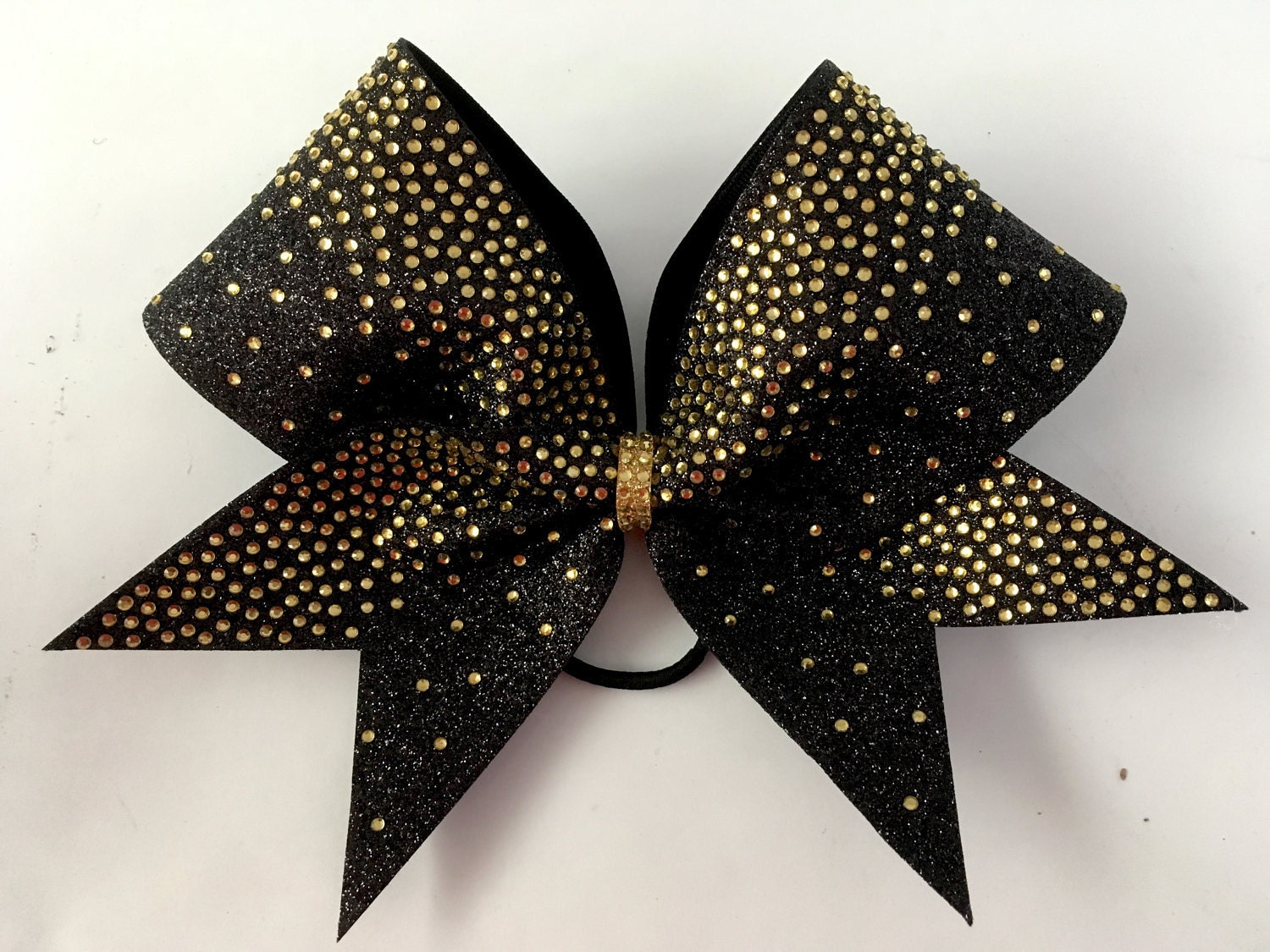 Rhinestone Cheer Bow - Gold Waterfall on Black Super Glitter - Etsy