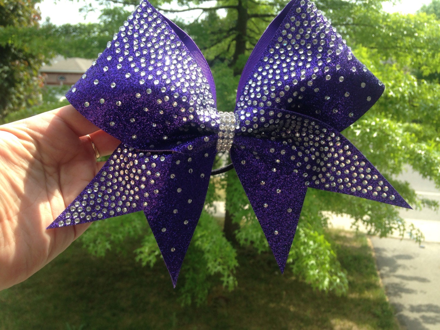Regal Purple Glitter Cheer Bow – Rhinestone Waterfall - Etsy