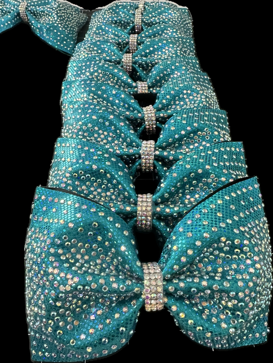 Tailless Rhinestone Bow on Teal Holographic Ribbon. - Etsy