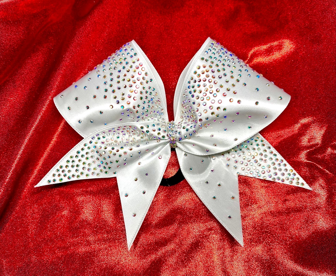 Rhinestone Cheer Bow - White Satin With Ab Crystal Stones - Etsy