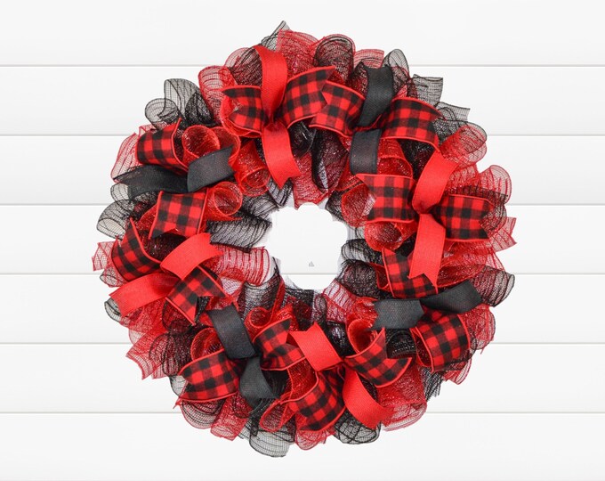 Christmas Wreath Buffalo Plaid Wreath Christmas Wreaths Red And