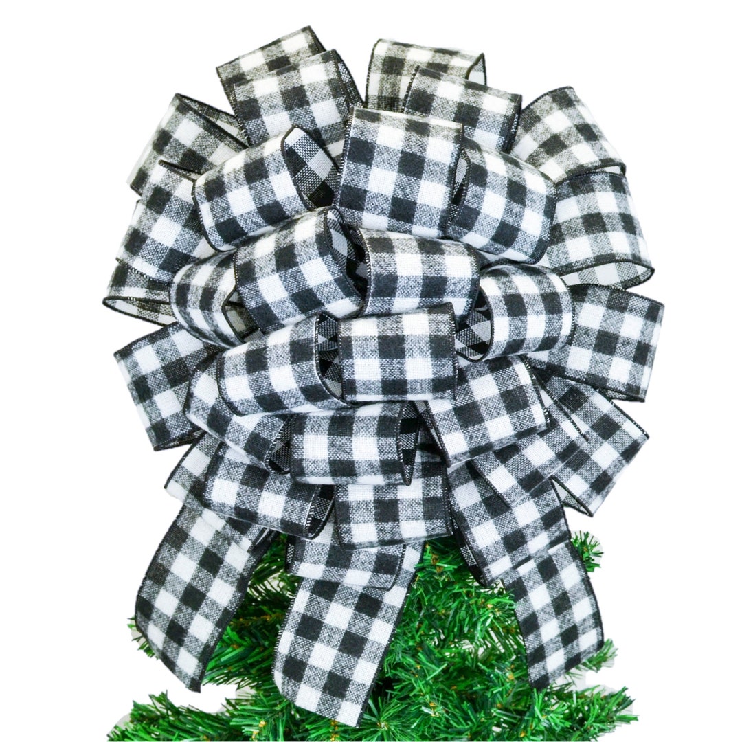 Buffalo Check Christmas Tree Topper, White and Black Plaid Checkered ...