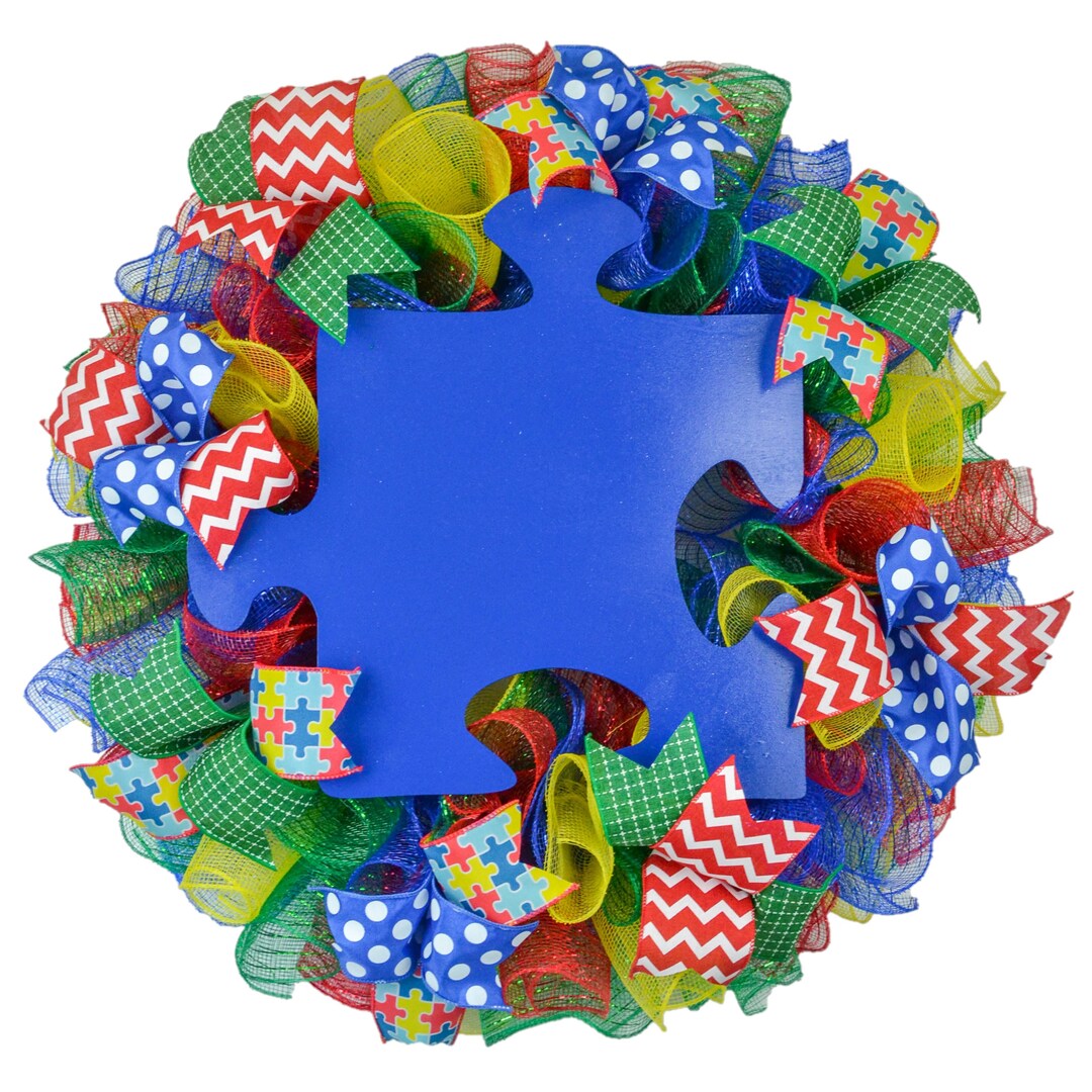 Autism Wreath, Autism Awareness Wreath, Puzzle Piece Wreath, Year Round ...