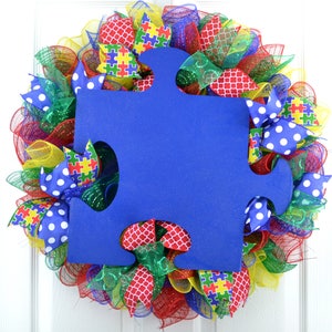 Autism Wreath Autism Awareness Wreath Puzzle Piece Wreath - Etsy