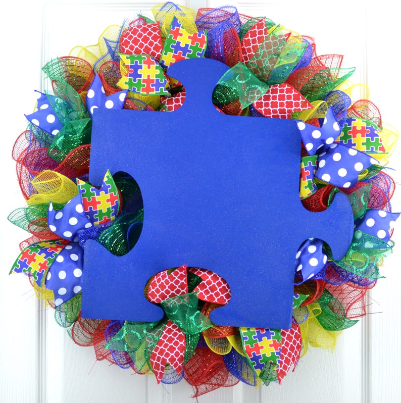 Autism Wreath Autism Awareness Wreath Puzzle Piece Wreath - Etsy