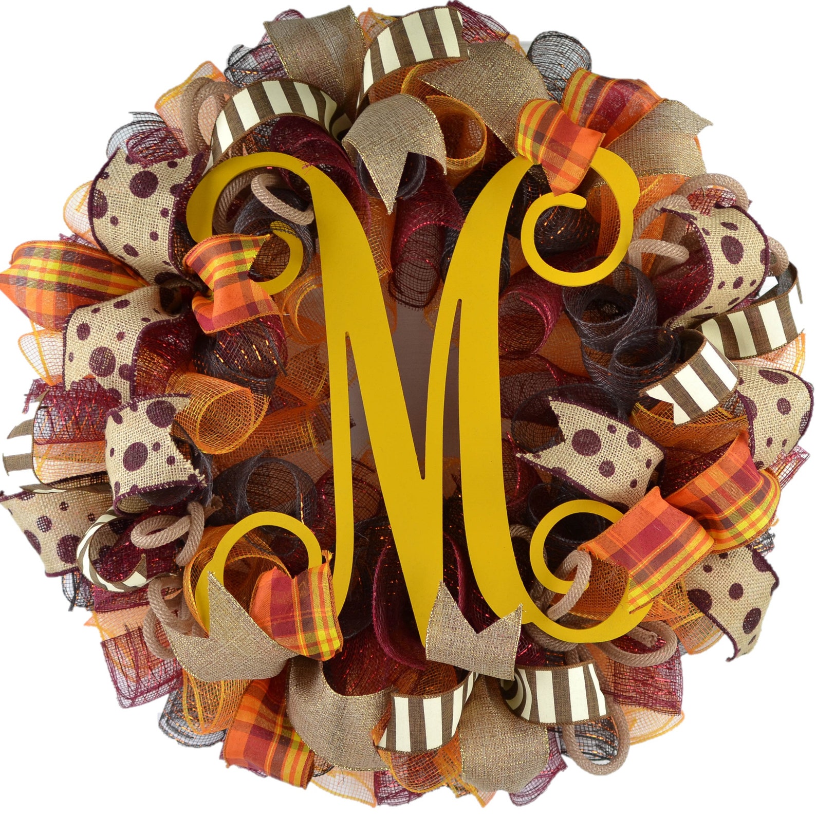 Monogrammed Fall Deco Mesh Wreath Thanksgiving Burlap - Etsy