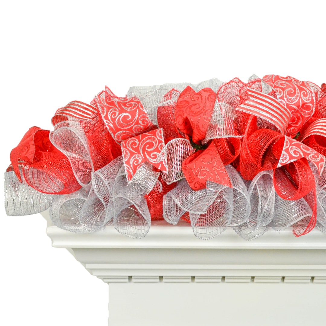 Christmas Mantle Garland, Red and Silver Garland, Christmas Mantel ...