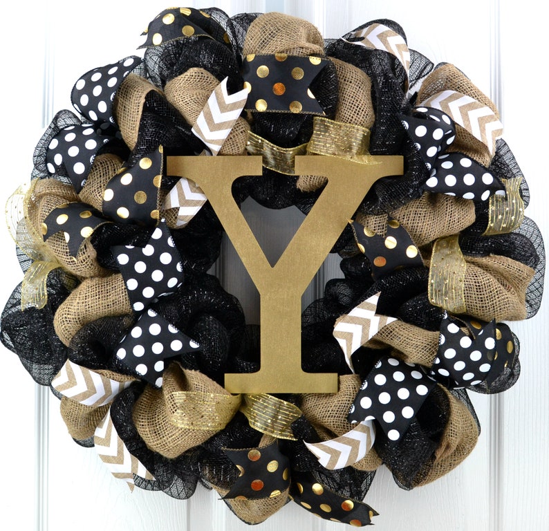 Black Monogram Wreath Gold Monogrammed Wreath Wreath for - Etsy