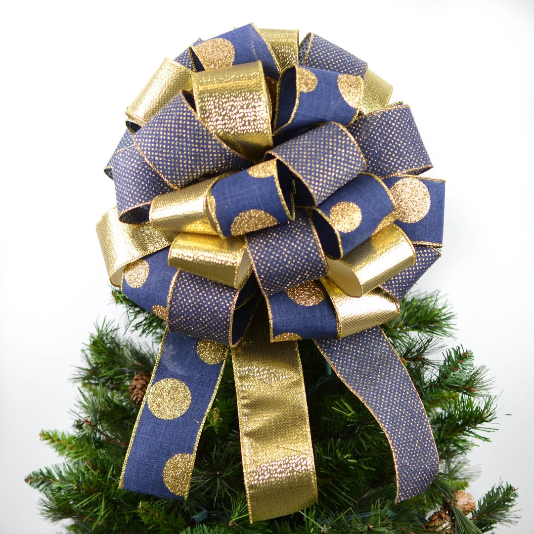 Navy and Gold Christmas Tree Bow, Navy Blue Christmas Decorations, Gold ...
