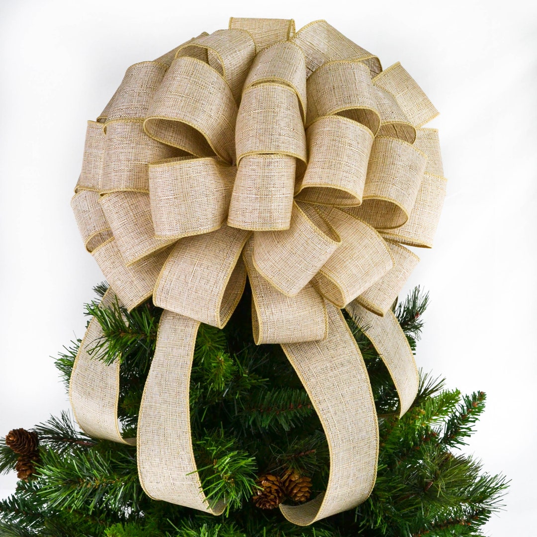 Solid Burlap Christmas Tree Bow Topper, Natural Christmas Wedding Decor ...