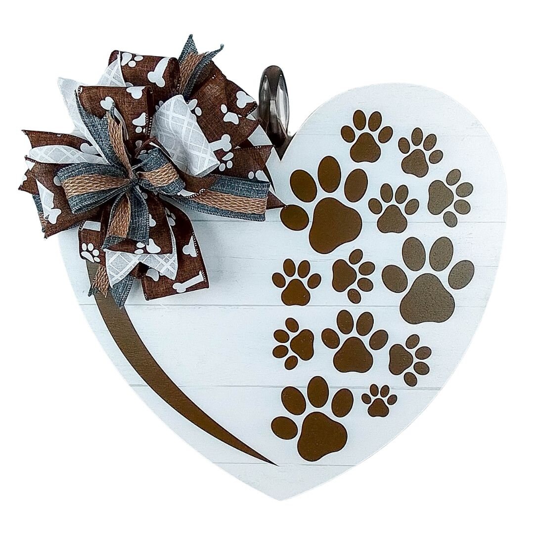 Heart Dog Paw Door Hanger, Dog Lover Home Decor, Veterinarian Office ...