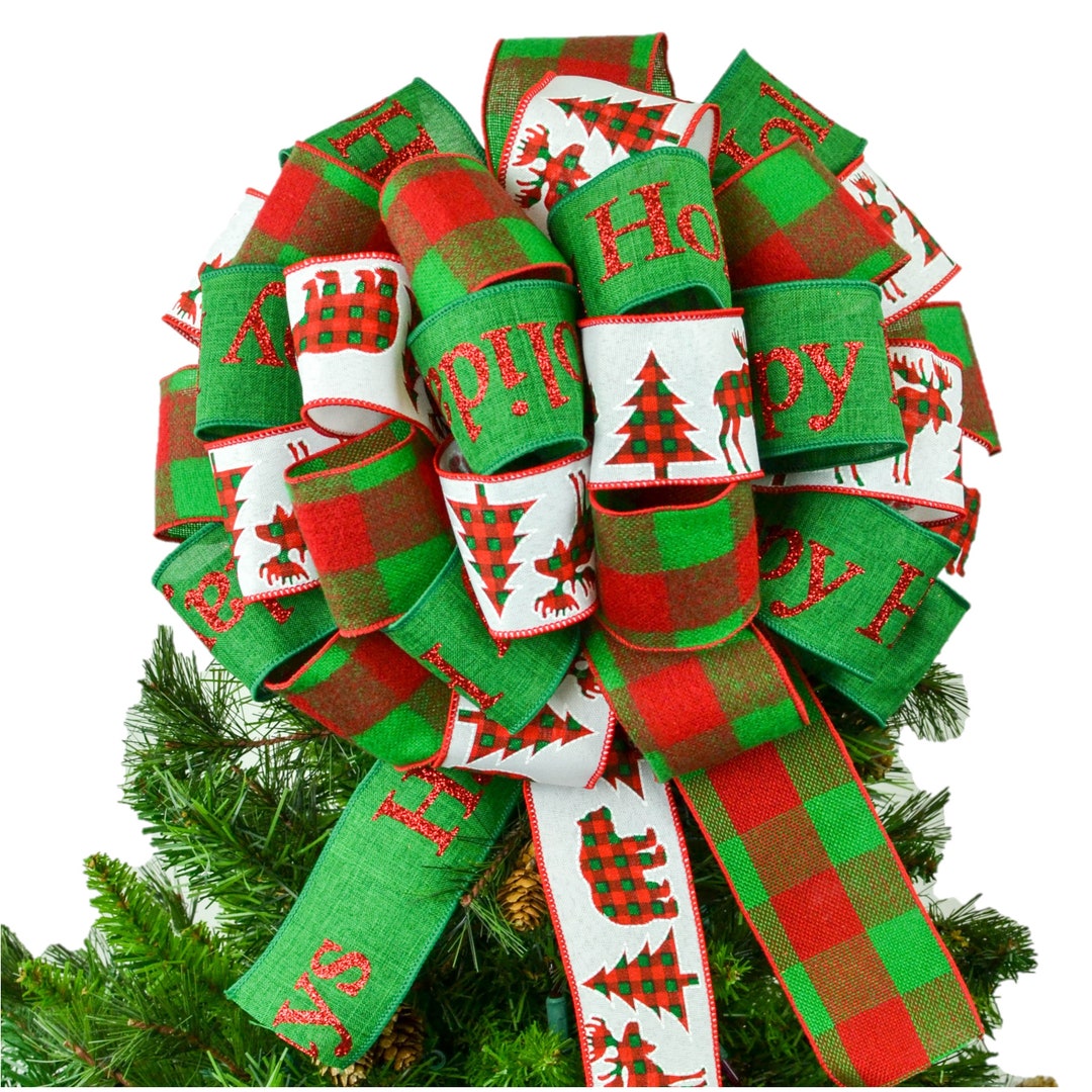 Red and Green Tree Bow Full Bow Christmas Tree Topper Gift - Etsy