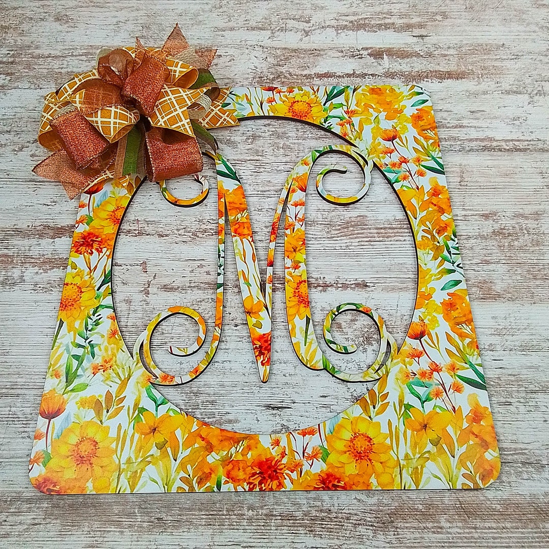 Fall Floral Hanger, Wooden Monogram Decor, Customizable Door Size ...