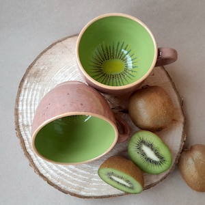 Kiwi Cup for Tea Big Mug Wide Mug Fruit Cup Ceramic Mug Handmade ...