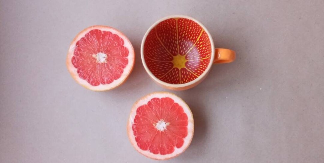 Handmade Grapefruit Ceramic Mug – Artisan Pottery Fruit Cup 350 Ml / 11 ...