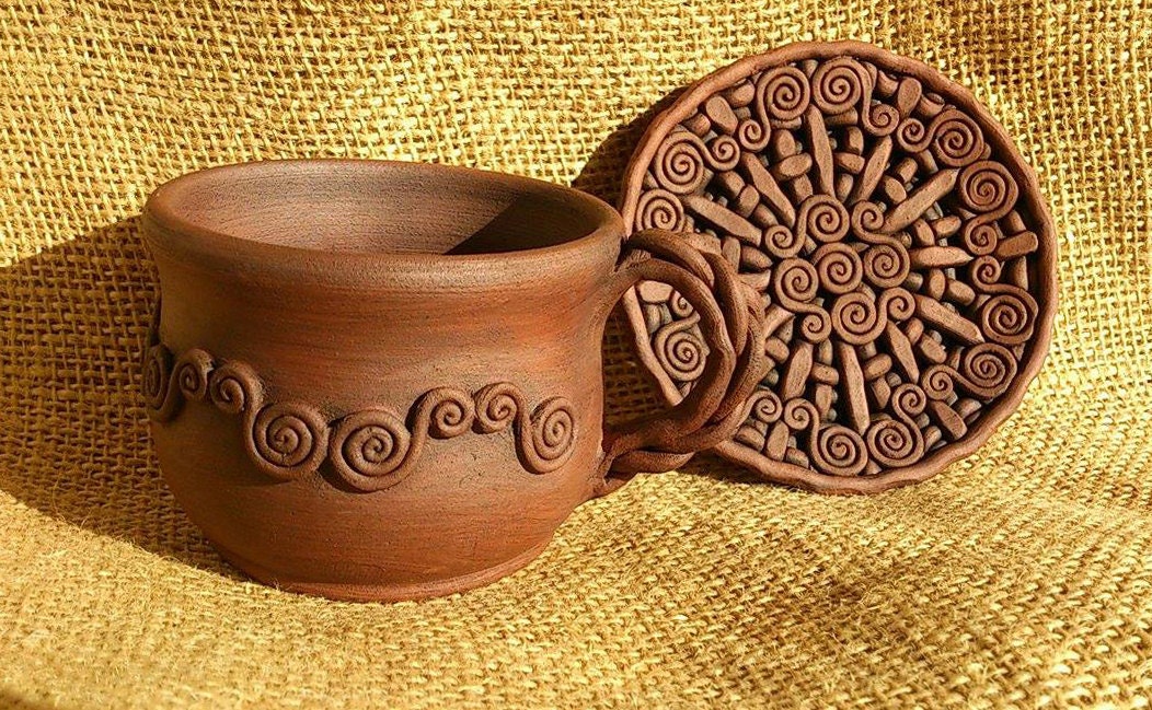 Unglazed CERAMIC cup ESPRESSO CUP Ornamented cup Spirals | Etsy