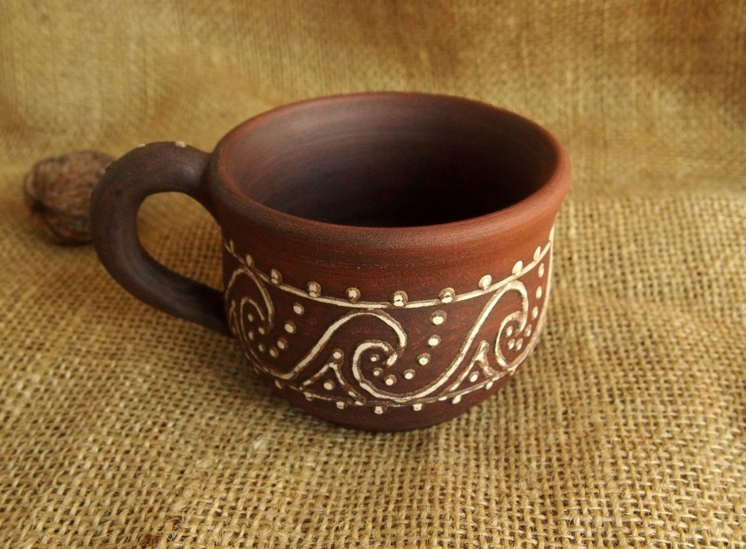 Terracotta Tea Cup — Handmade Mug of Red Clay, Unglazed Organic Eco ...