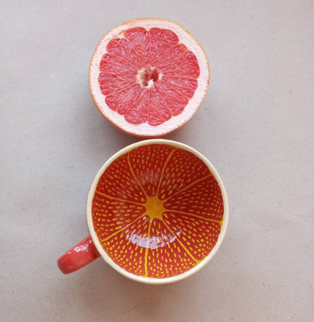 Grapefruit MUG Fruit Mug Big Cup Half of Red Cup Handmade Ceramic Cup ...