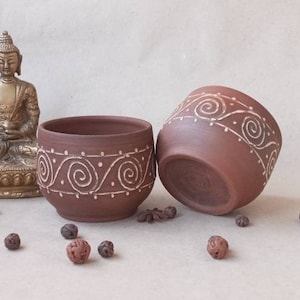 Handmade TEA CUP Without Handle Unglazed Simple Ceramic MUG Ornamented ...