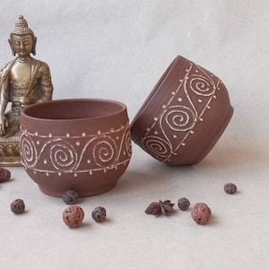 Handmade TEA CUP Without Handle Unglazed Simple Ceramic MUG Ornamented ...