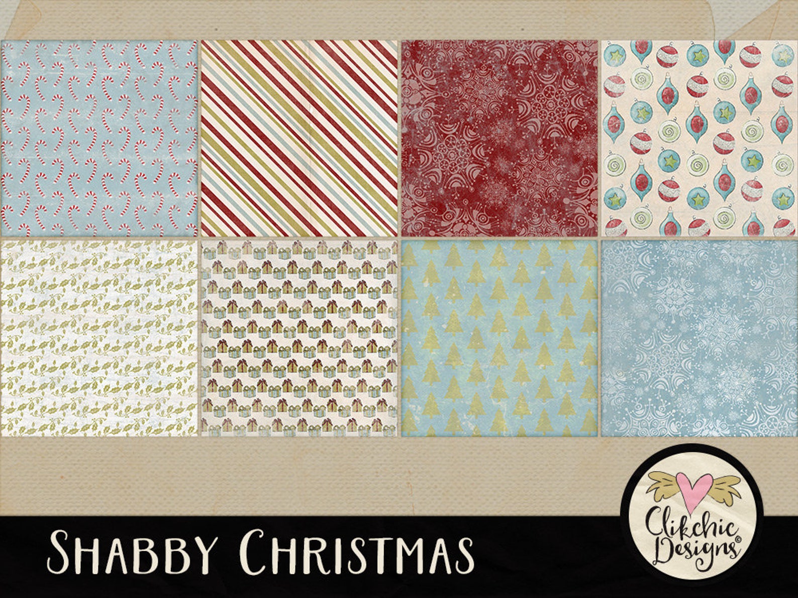 Shabby Christmas Digital Paper Pack Christmas Digital | Etsy