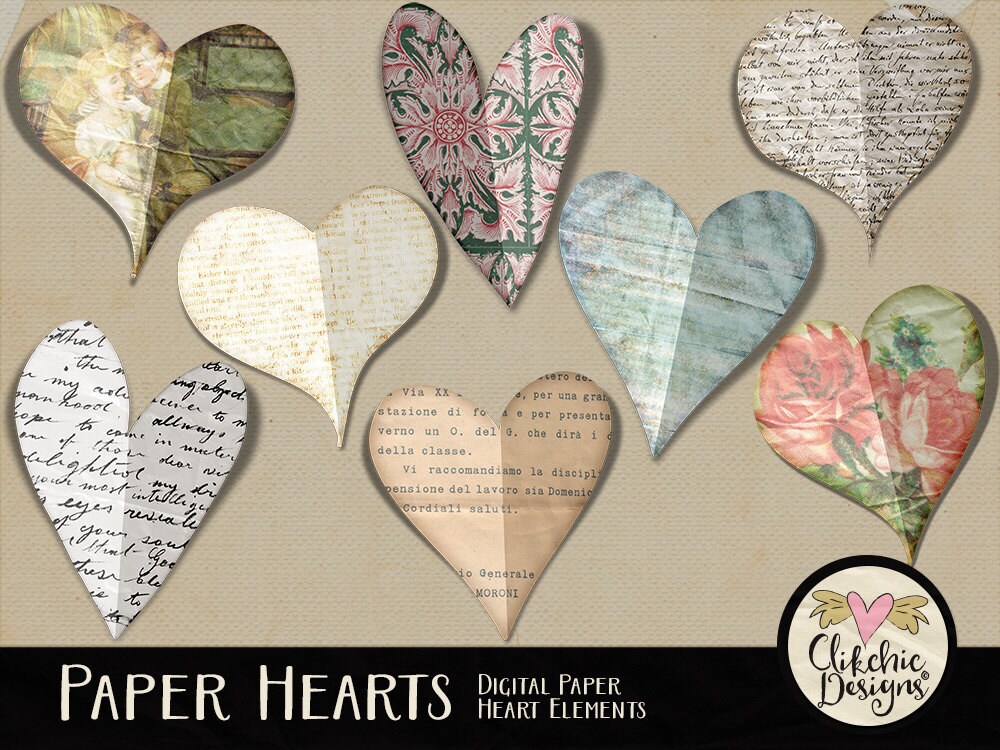 Paper Hearts Clipart: Digital Scrapbook Ephemera (digital Download) - Etsy