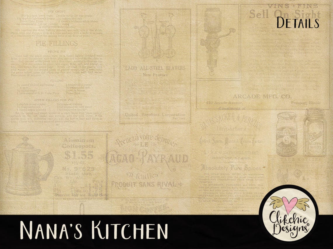 Cooking Digital Scrapbook Kit Clipart Nana's Kitchen - Etsy