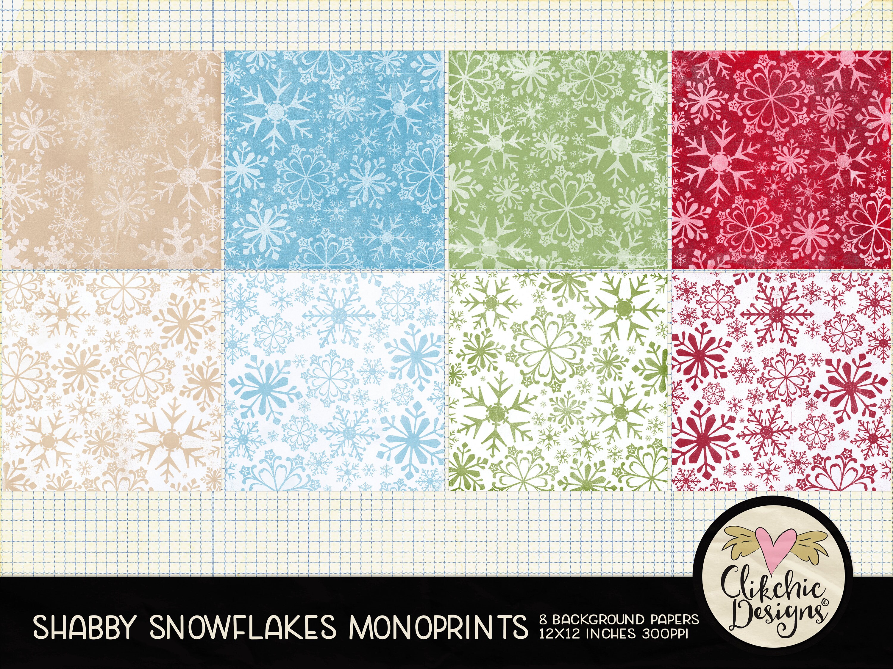 Snowflake Digital Paper Pack Shabby Snowflake Christmas - Etsy