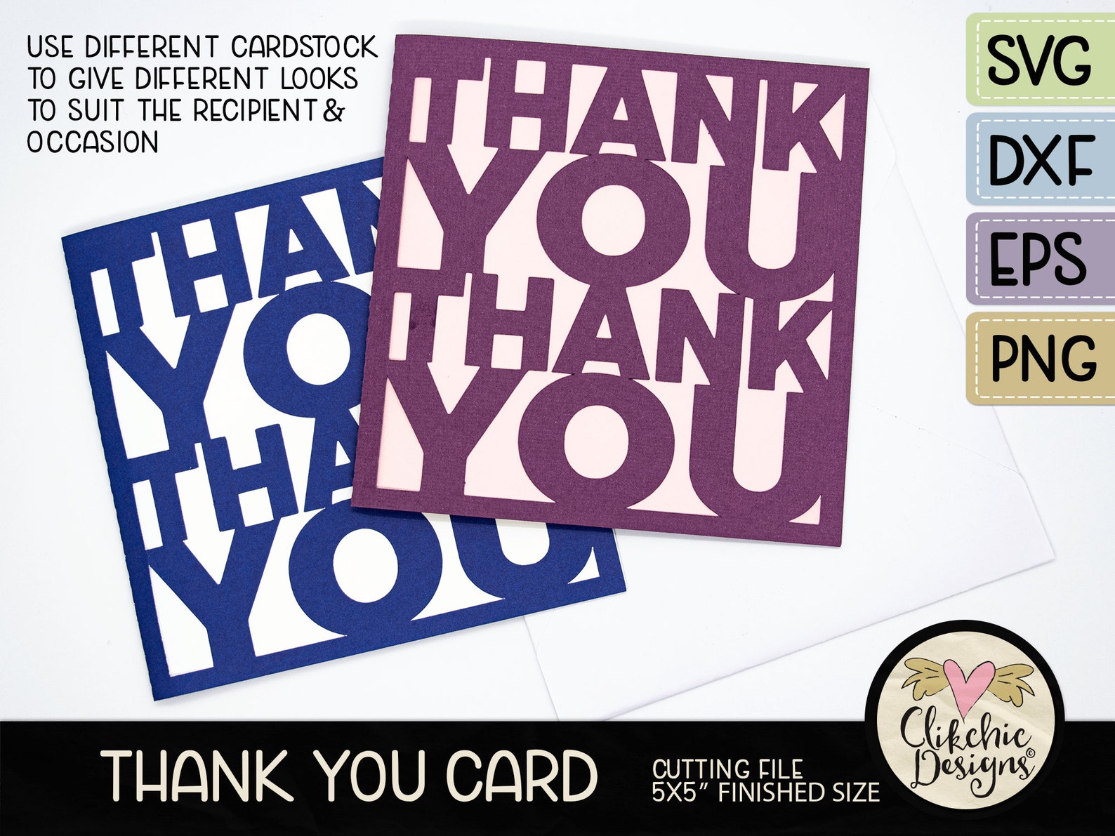 Thank You Card SVG Cutting File, 5 Square Thank You Cut File, PNG ...