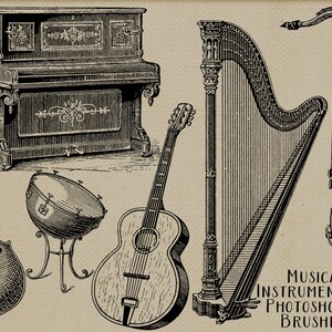 28 Musical Instrument Photoshop Brushes Clipart - Vintage Music Clip ...