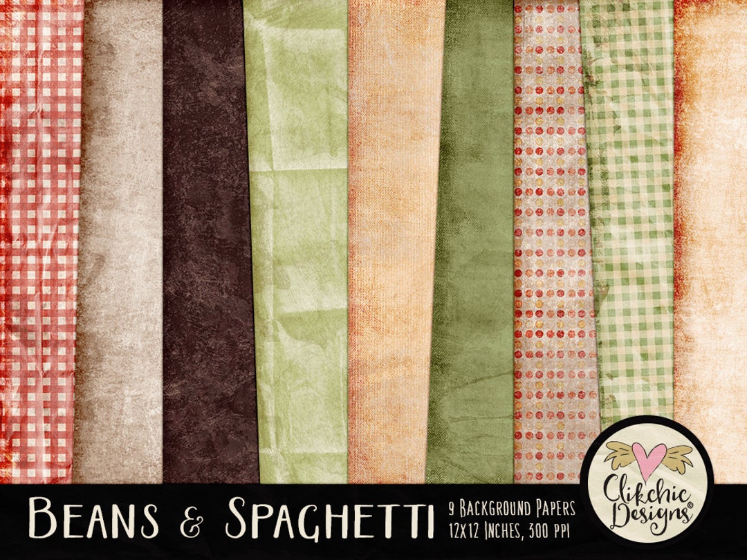 Cooking Digital Paper Pack Beans & Spaghetti Grunge Digital Scrapbook ...