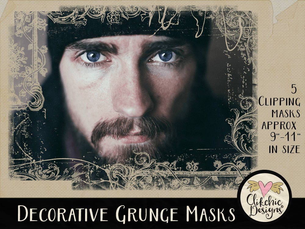 Grunge Photo Masks: 5 Decorative Photoshop Clipping Masks (digital ...