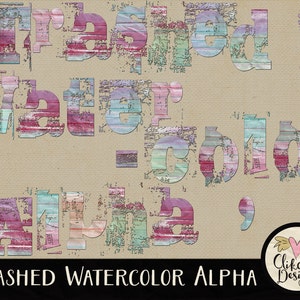 Grunge Watercolor Alpha - Painted Digital Scrapbook Alpha Clipart ...